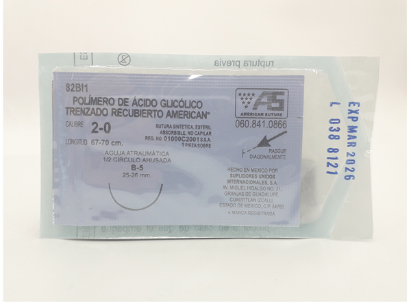 Sutura Polímero de Acido Glicolico Trenzado Recubierto Calibre 2-0 82B ...