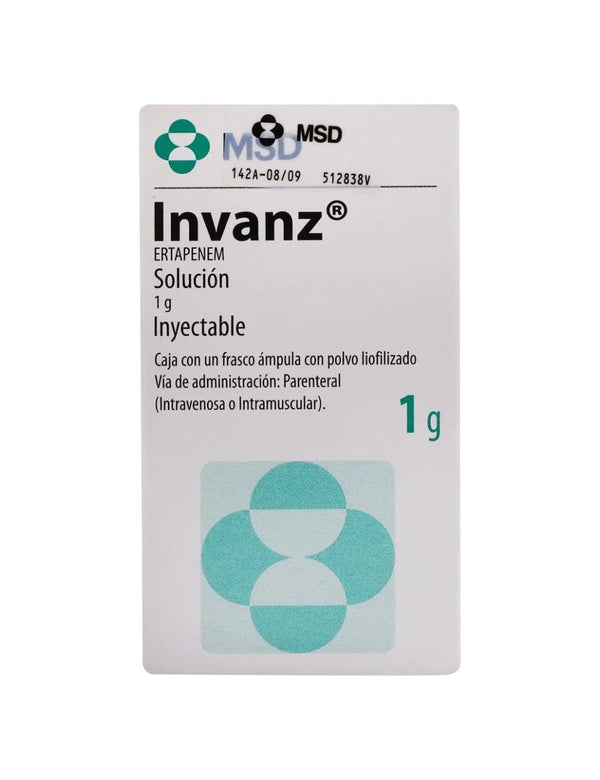 Invanz 1 g ( Ertapenem ) Caja con un Frasco Ámpula con Polvo Liofiliza ...