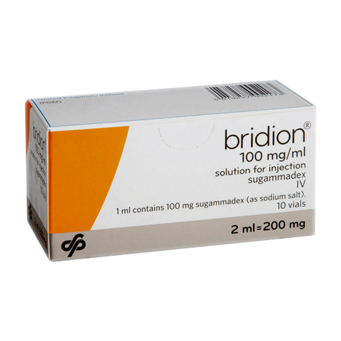 Bridion (Sugammadex) Sol iny 100 mg/ml Cja c/10 fcos amp 2 ml ...